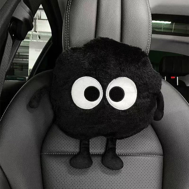 Cute Cartoon Big-Eye Coal Ball Car Headrest Pillow & Lumbar Pillow Set