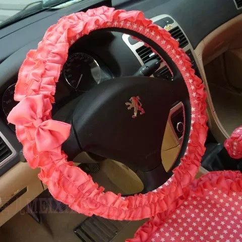 Lace Chenille Steering Wheel Cover with Bow