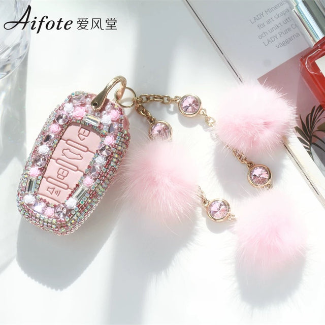 Haval Bling Car Key Leather Holder with Rhinestones- Pink/Purple/Silve