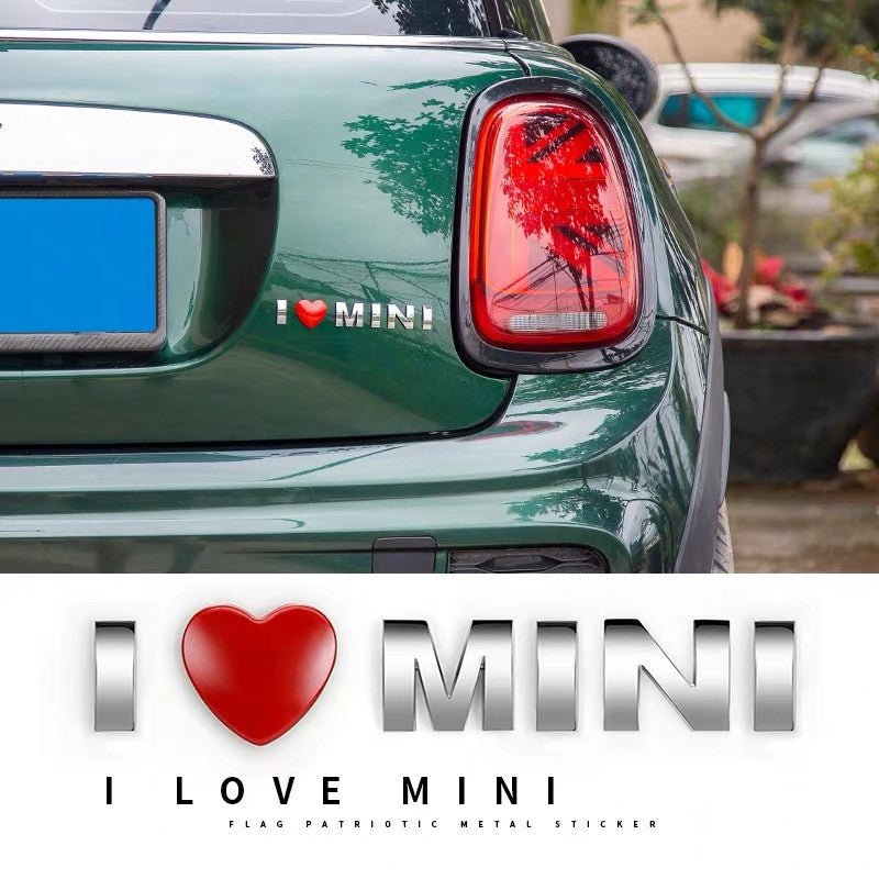 3D Chrome Metal Mini Cooper Decal I love mini Sticker