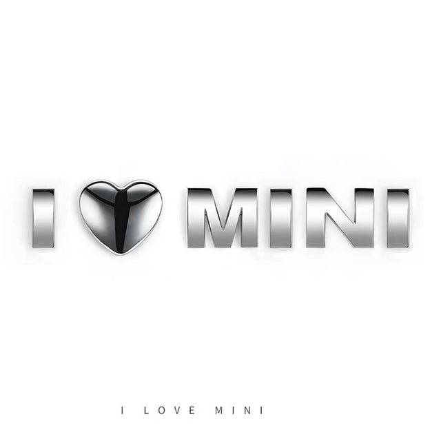 3D Chrome Metal Mini Cooper Decal I love mini Sticker