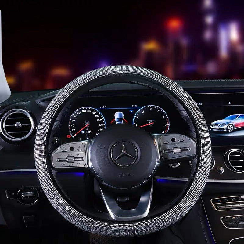D-Shaped Bedazalled Bling Rhinestones Steering wheel cover - Silver, R ...