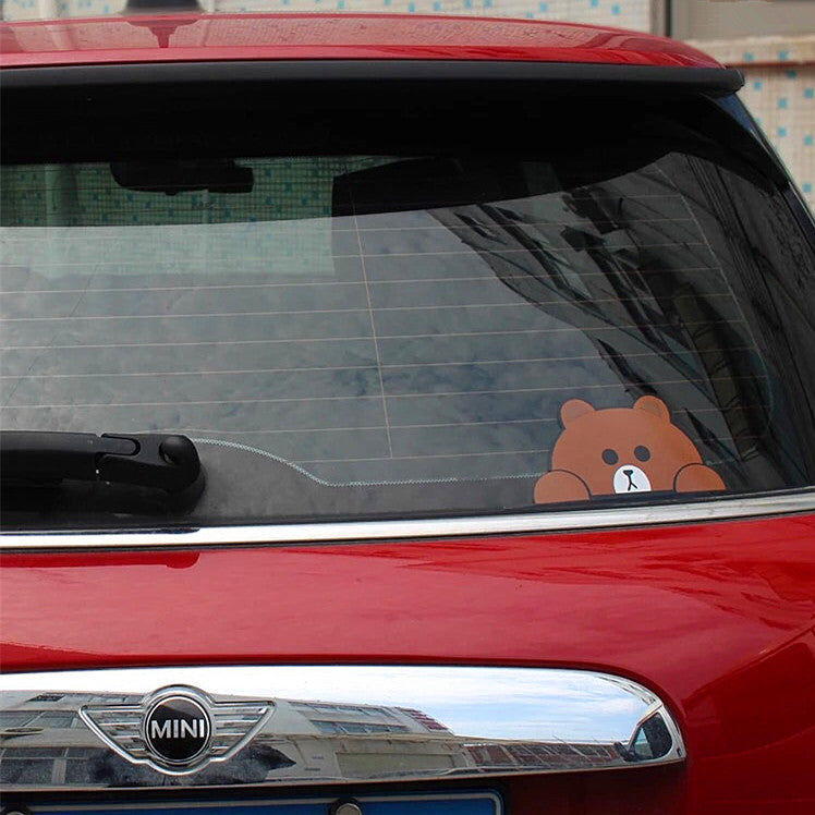 Mini Cooper Decal Peeking Cartoon Brown Bear Yellow Duck Rabbit Cute S