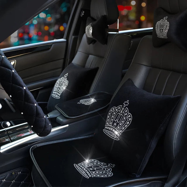 Black Velvet Car Seat cover with bling Crown For Winter