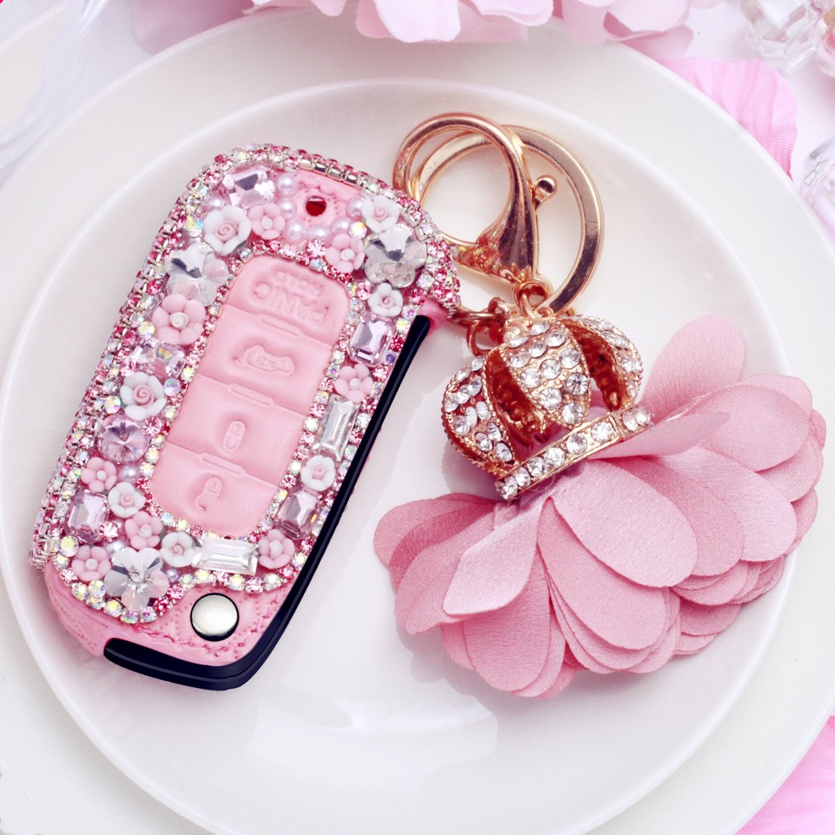 Bling JEEP Leather Key FOB Cover with Rhinestones