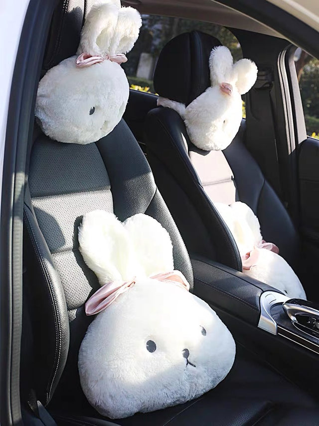 Rabbit Plush Headrest Waist Pillow Seat belt cover Set