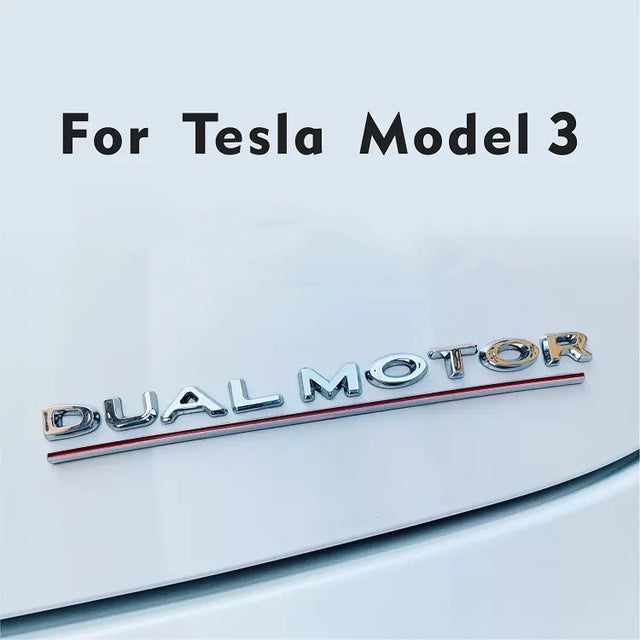 Dual Motor Logo Emblem Badge Sticker Chrome Letters For Tesla Model 3