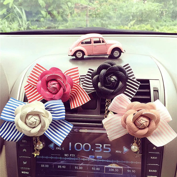 Camellia Flower and Bow - Air Vent Bling Decoration