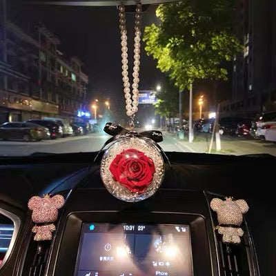 Hanging Car Charm Ornaments-Perserved fresh flower in Glass Mirror Pen ...