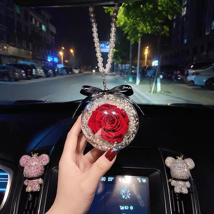 Hanging Car Charm Ornaments-Perserved fresh flower in Glass Mirror Pen