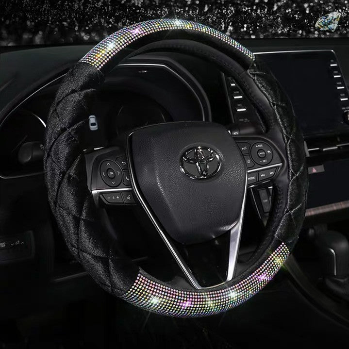 Half Velvet and Half AB Crystal Bedazzled Steering Wheel Cover with Rh