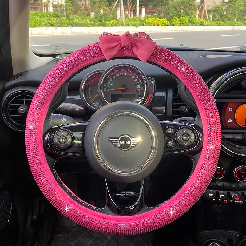 Pink or Black Bling Bedazzled Steering Wheel Cover with Rhinestones wi