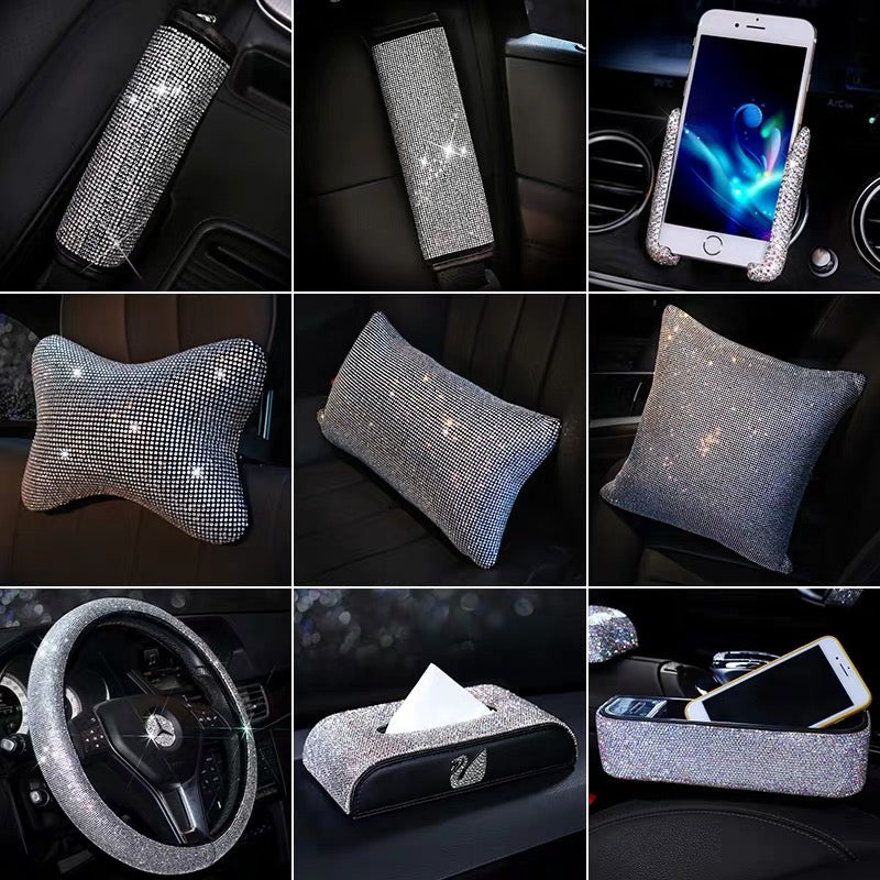 Bedazzled Bling Car Accessories -Neck Pillow Visor Organizor Tissue bo ...