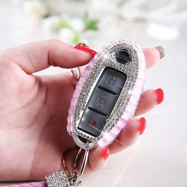 Infiniti/Nissan Bling key FOB Holder with Rhinestones Crystals - Pink
