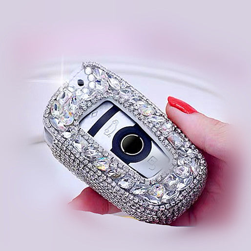 Silver Bling Car Key Holder with Rhinestones for BMW
