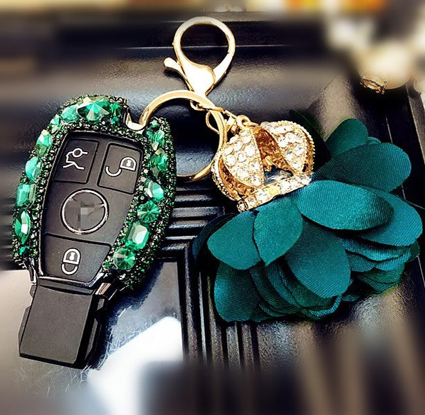 Emerald Mercedes Benz Bling Car Key Holder with Rhinestones and flower