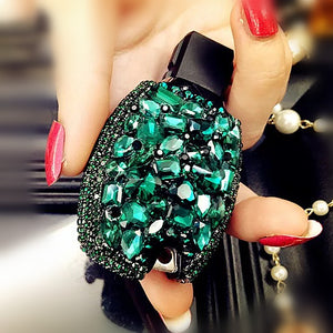 Emerald Mercedes Benz Bling Car Key Holder with Rhinestones and flower