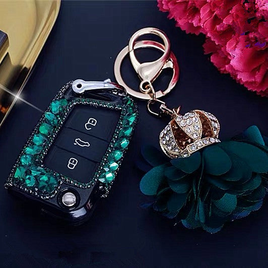 Emerald Green Bling Car Key Holder with Rhinestones for VW Golf GTI Sc