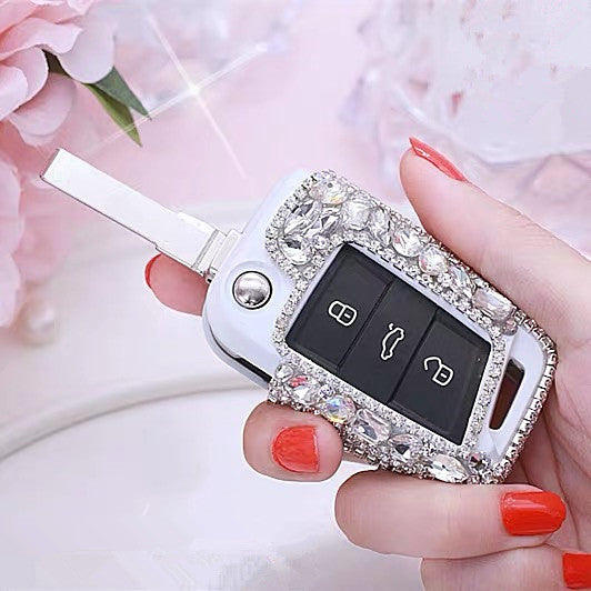 Silver Bling Car Key Holder with Rhinestones for VW Golf GTI Scoda Tig