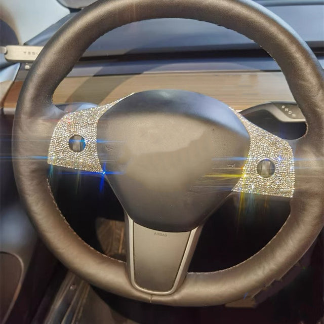 Bling Tesla Emblem Decal for Steering Wheel Bottom
