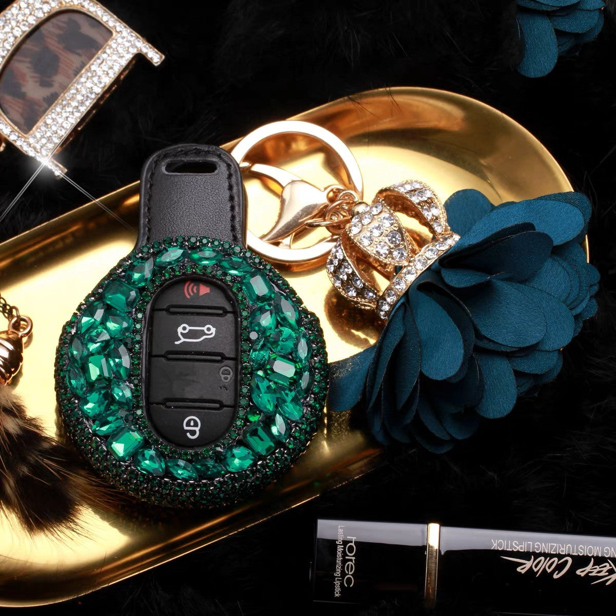 Green Bling Bedazzled Mini Cooper Countryman Clubman Key Cover with Rh ...