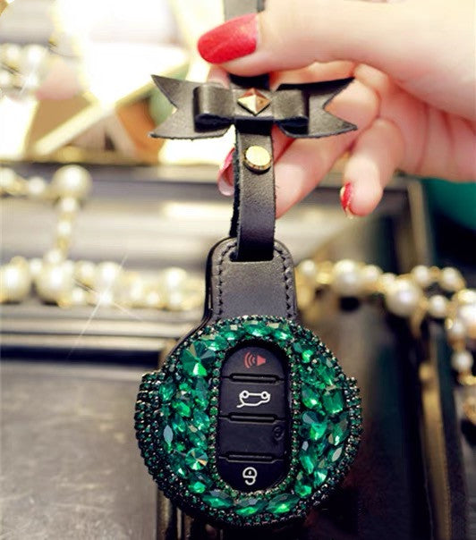 Green Bling Bedazzled Mini Cooper Countryman Clubman Key Cover with Rh