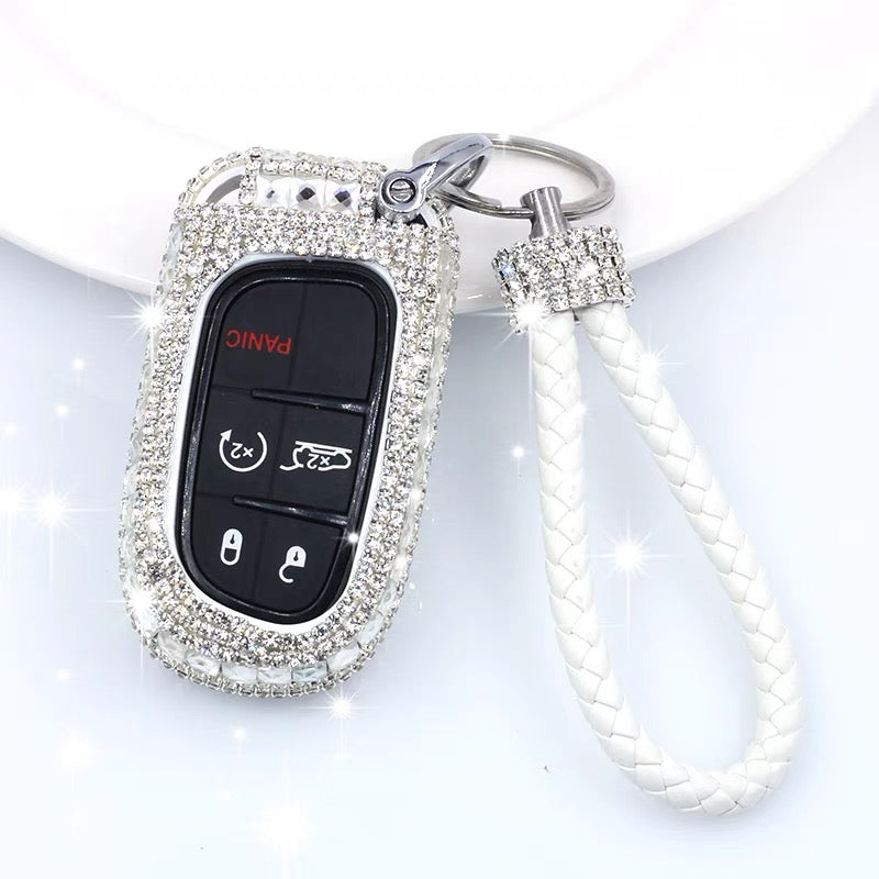 Bling JEEP Dodge Chrysler Key FOB Leather Cover with Rhinestones- for