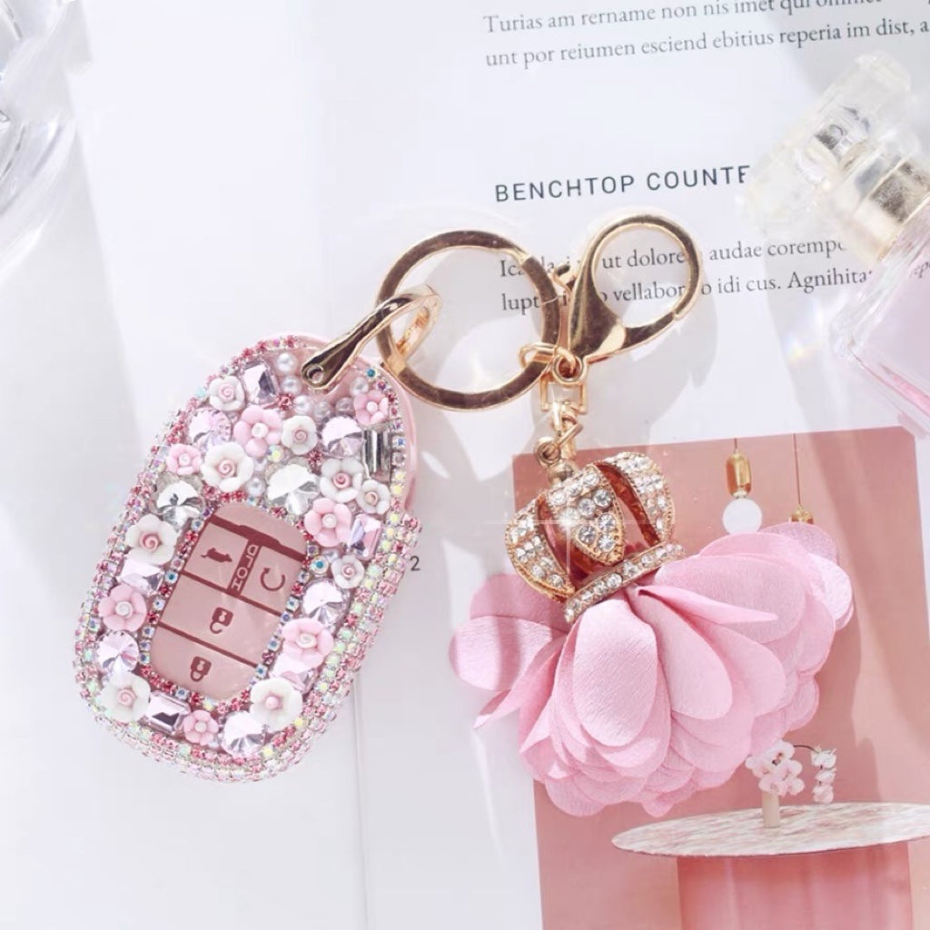Pink Bling Car Key Leather Holder with Rhinestones and flowers for 202 ...