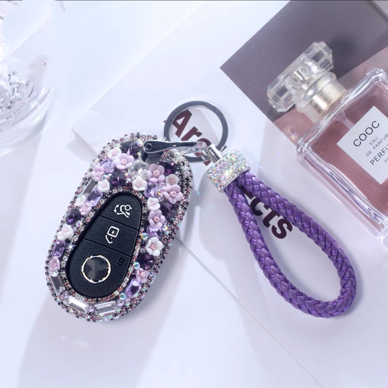 New 2022 Mercedes Benz Pink Bling Car Key Holder with Rhinestones and