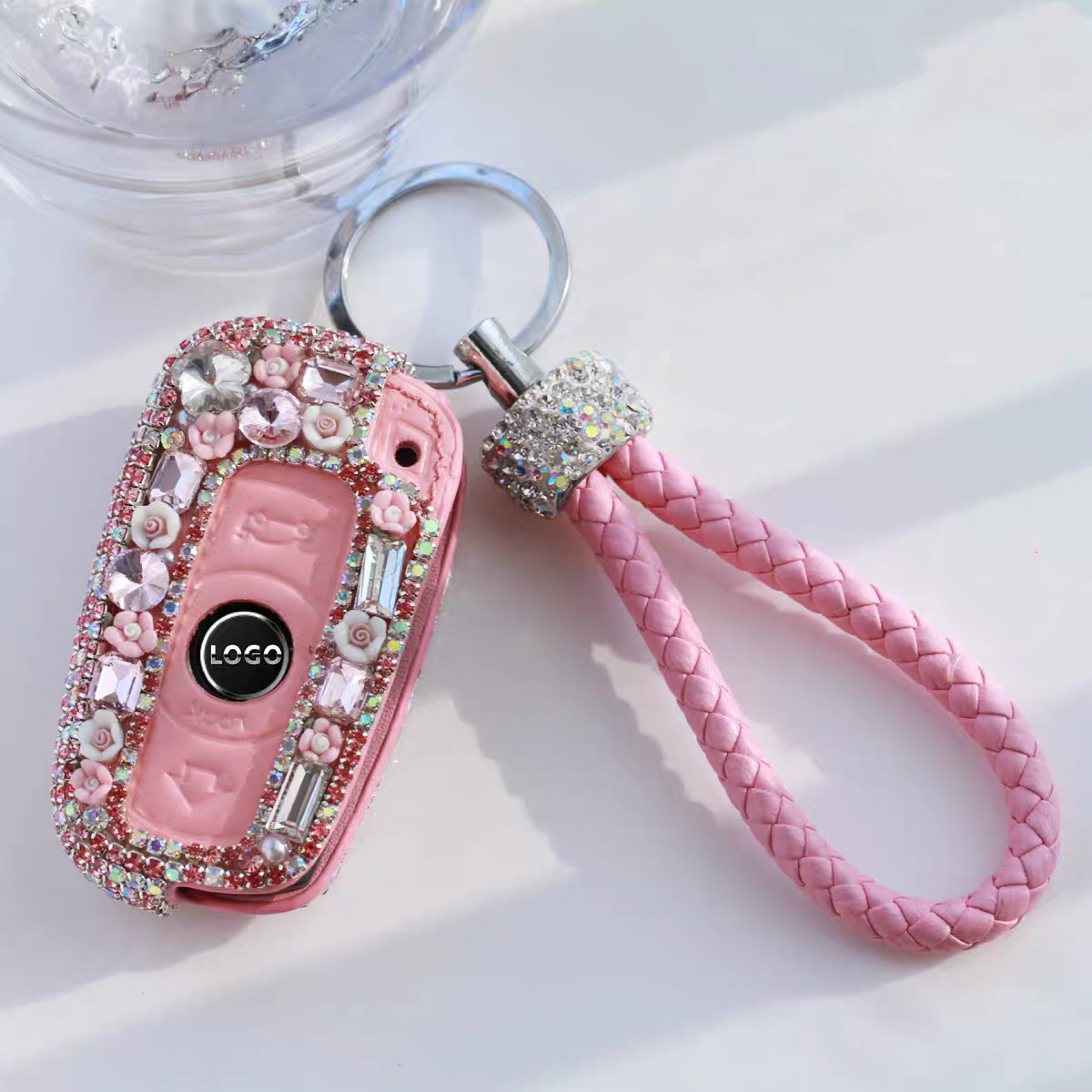 Bling Car Key Holder with Rhinestones and flowers for BMW x1 320 x5 z4