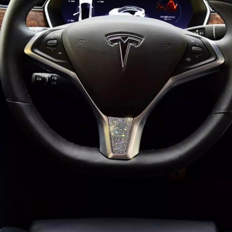 Bling Tesla Emblem Decal for Steering Wheel Bottom