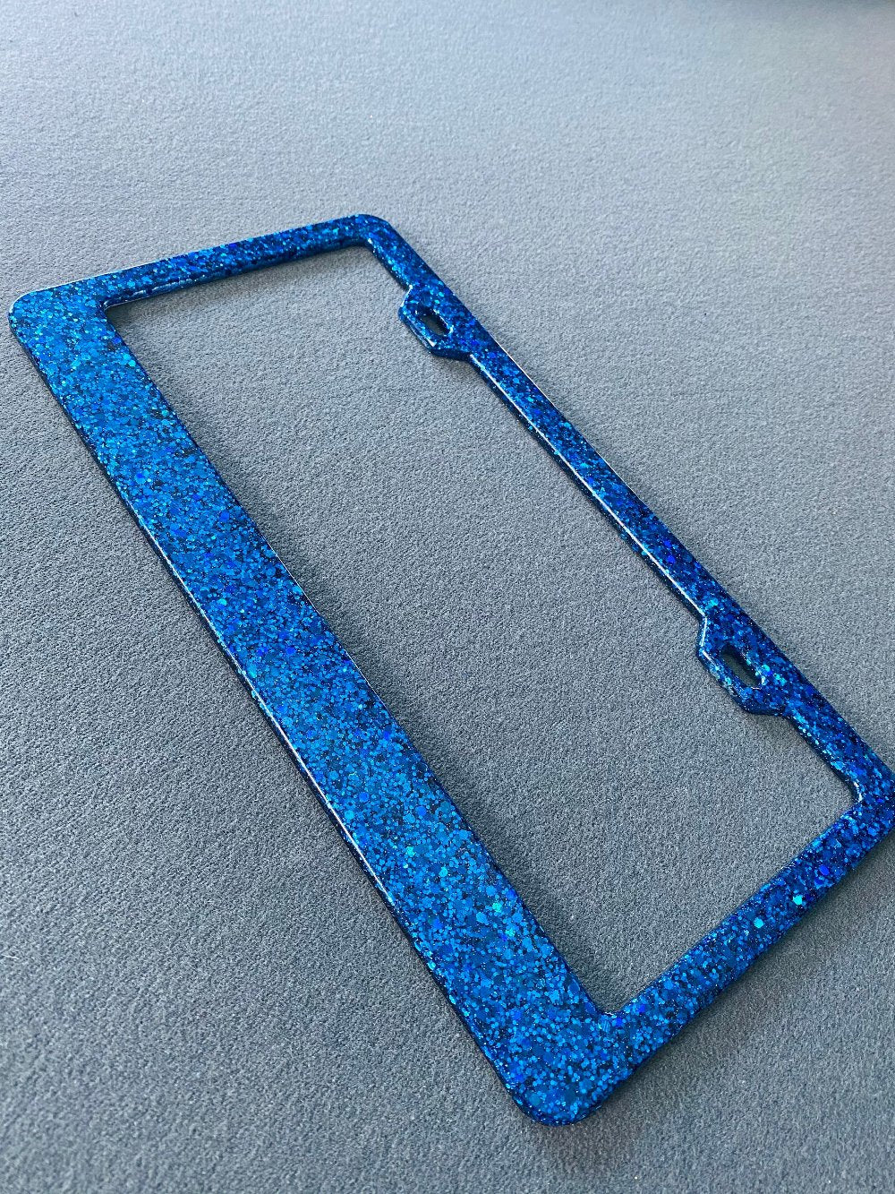 Blue Sparkle Holographic Glitter Blue License Plate Frame Designed by