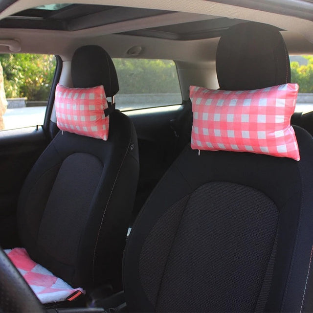 Plaid Checker Square Shaped Car Seat Headrest Pillow