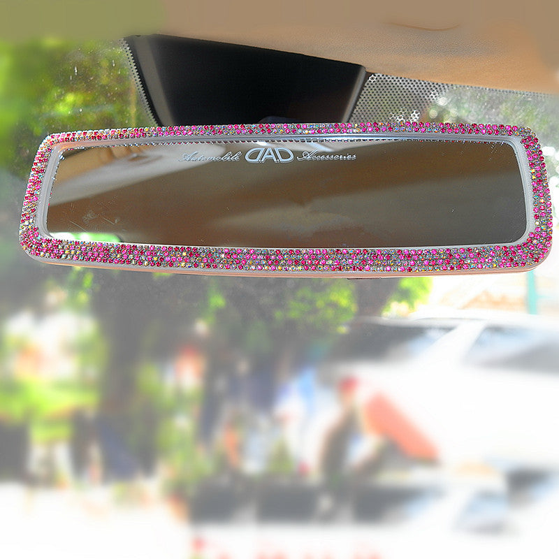 Bling Car Rear View Anti Dazzle Mirror with Multicolor Rhinestones Cry