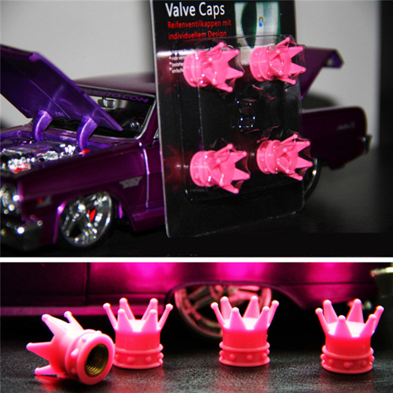 Hot Pink Crown Car Wheel Air Tyre Valve Dust Caps Covers Set of 4 For