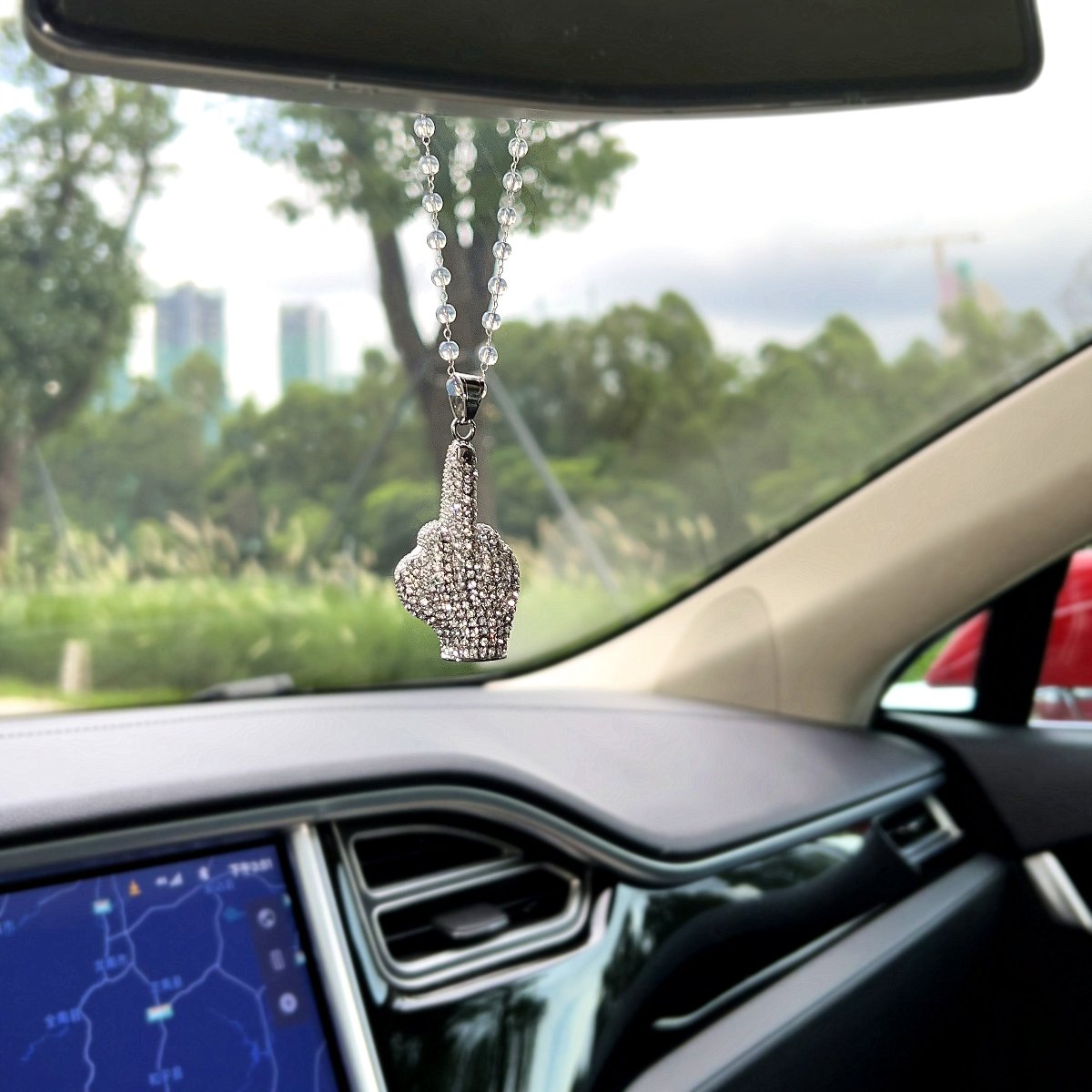 Bling Middle Finger Rhinestone Car Charm Pendant - HANDMADE lucky Char