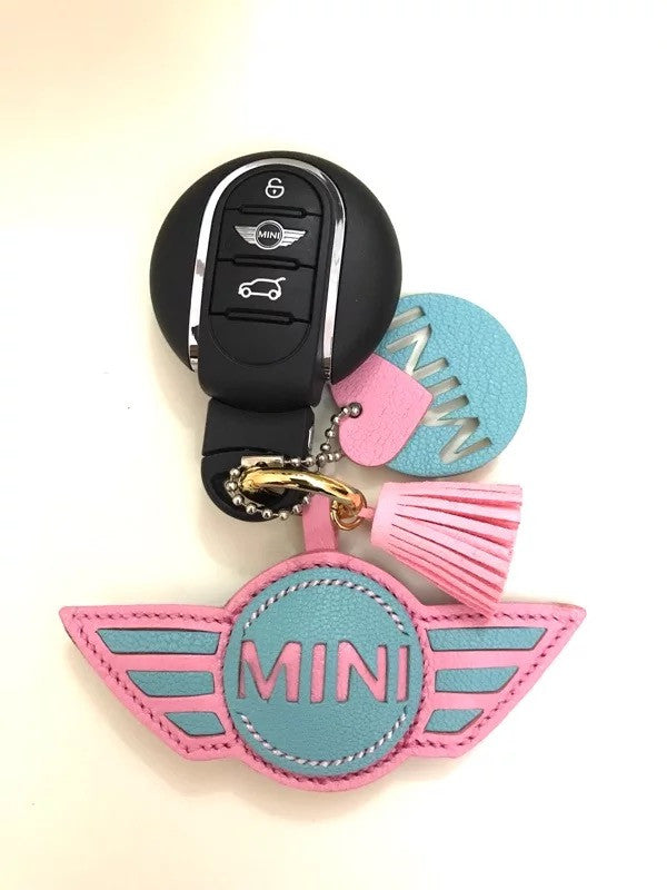 Personalized MINI COOPER Keychain leather Holder Cover charm pendant ...