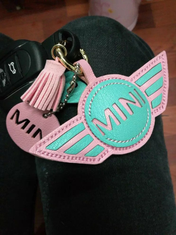 Personalized MINI COOPER Keychain leather Holder Cover charm pendant ...