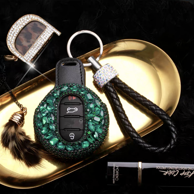 Green Bling Bedazzled Mini Cooper Countryman Clubman Key Cover with Rh