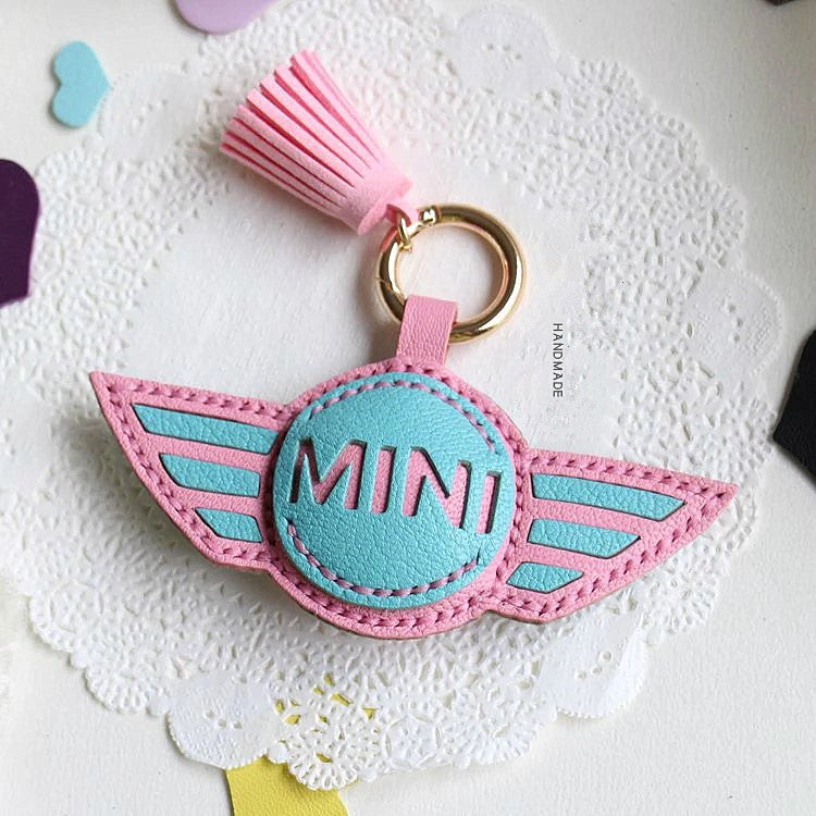 Personalized MINI COOPER Keychain leather Holder Cover charm pendant ...
