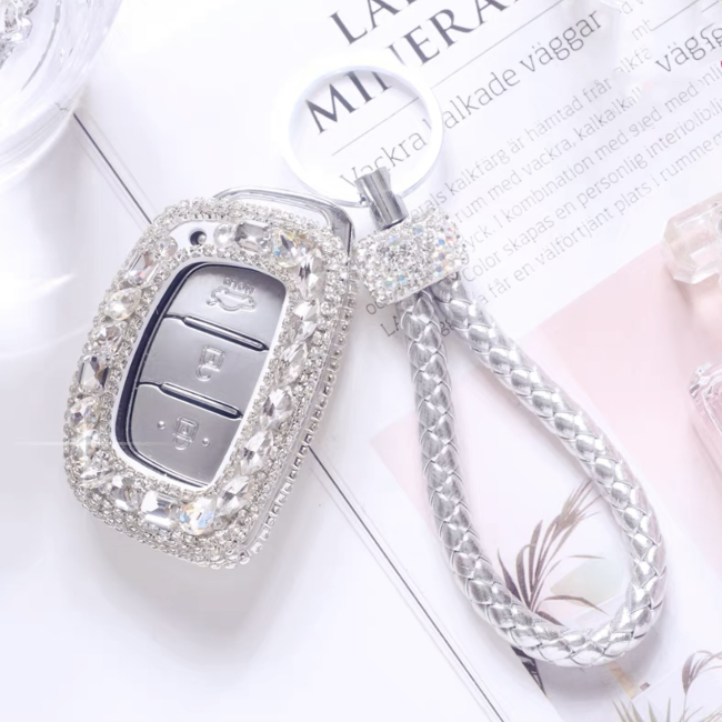Silver Hyundai Bling Car Key Holder with Rhinestones for ix25 ix35 son